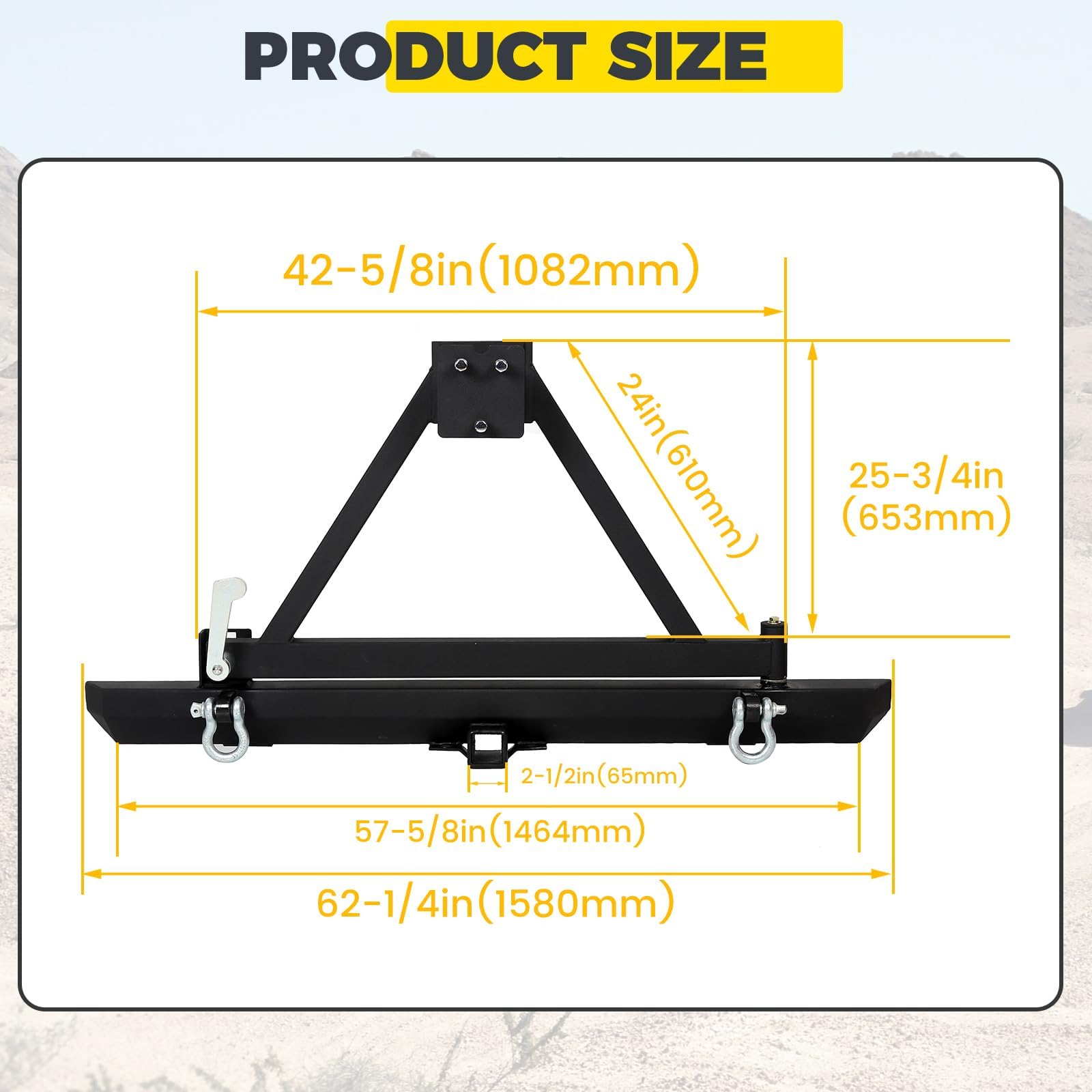 KUAFU Rear Bumper W/Tire Carrier Compatible with 1987-1996 Jeep Wrangler YJ 1997-2006 TJ 2003-2006 LJ w/D-Rings 2 packages