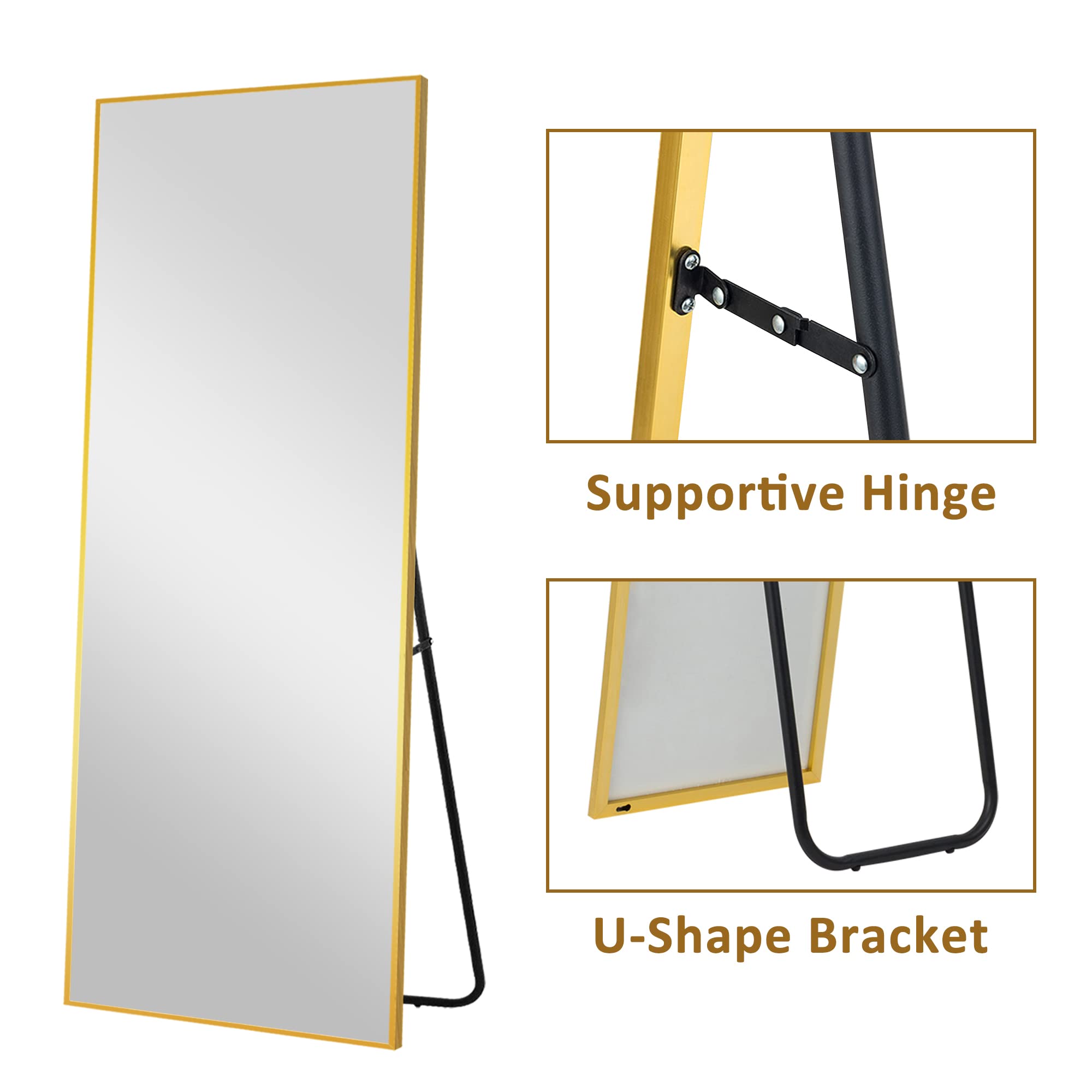 self Full Length Floor Mirror 43"x16" Large Rectangle Wall Mirror Hanging or Leaning Against Wall for Bedroom, Dressing and Wall-Mounted Thin Frame Mirror - Gold, 43" x 16" (USAM004)