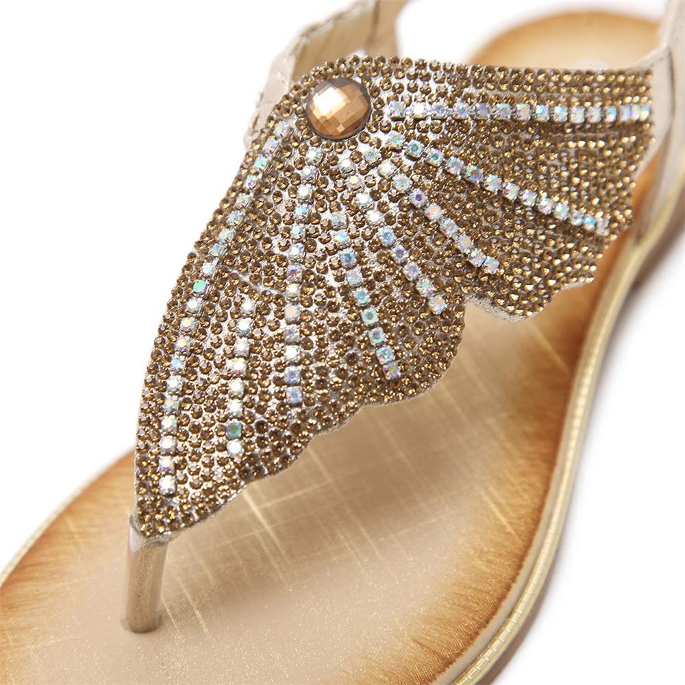 Aniywn Ladies Sandals Bohemia Flip Flops Sandals Summer Casual Comfortable Crystal t-Strap Thong Sandals