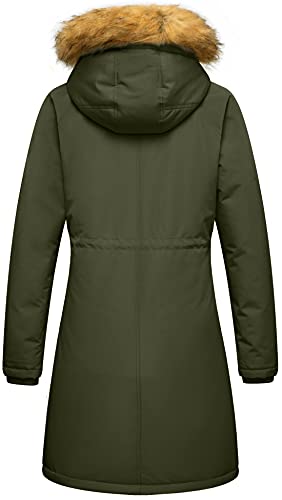 WenVen Women's Winter Hooded Waterproof Parka Jacket Long Coat (Army green, XL)