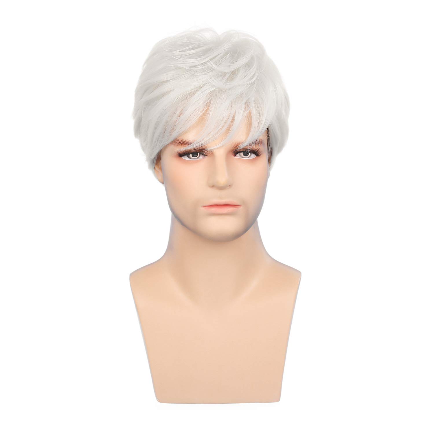 Mens White Wigs Short Layered Natural Cosplay Costume Halloween Synthetic Heat Resistant Replacement Wigs