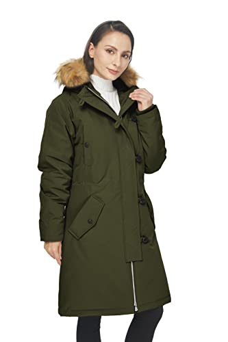 WenVen Women's Winter Hooded Waterproof Parka Jacket Long Coat (Army green, XL)