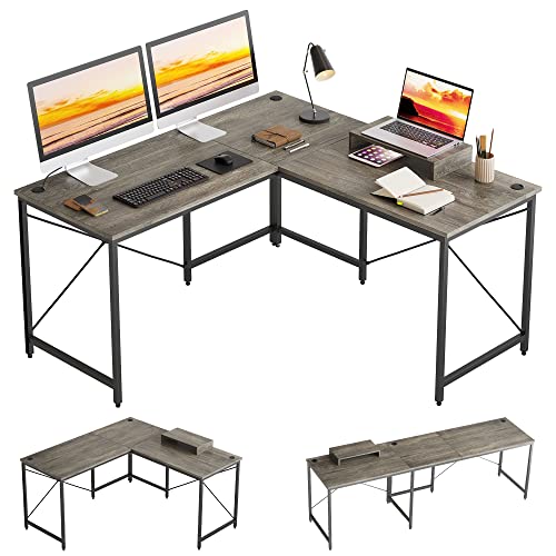 Bestier L Shaped Desk 95.2 Inch 2 Person Long Desk or Reversible Corner Computer Desk for Home Office Large Craft Table U Shaped Gaming Workstation with Monitor Stand & 3 Cable Holes, Gray