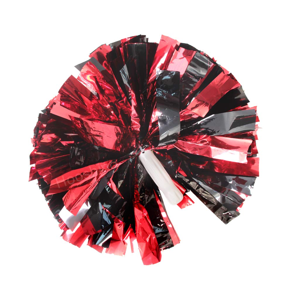 Hooshing 2PCS Red and Black Pom Poms Cheerleading with Plastic Handle Cheer Pompoms for Kids Gifts Team Spirit Sports Cheering