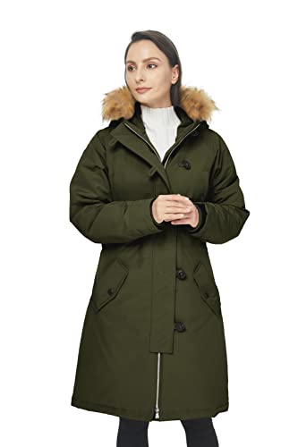 WenVen Women's Winter Hooded Waterproof Parka Jacket Long Coat (Army green, XL)