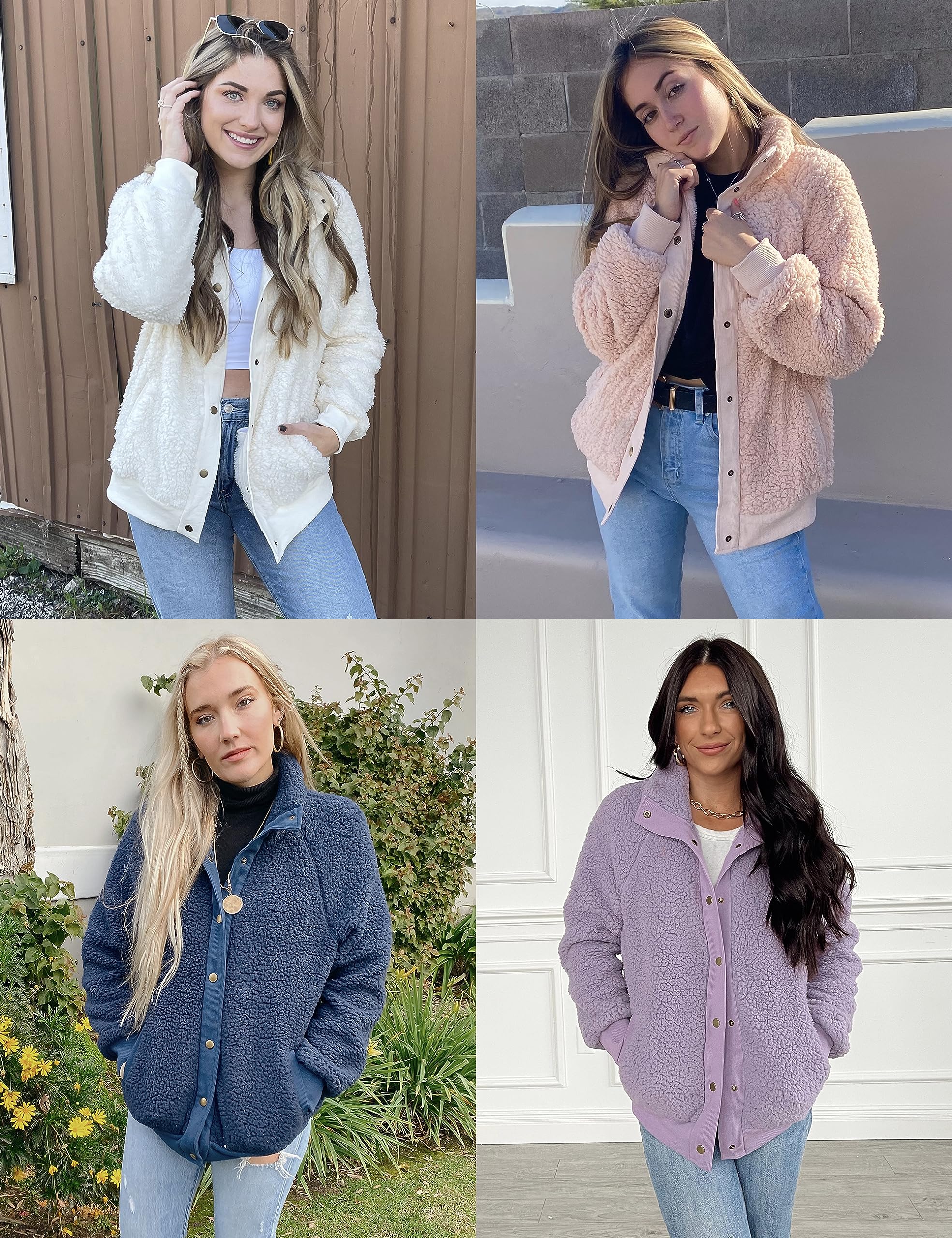 MEROKEETY Women's 2024 Winter Long Sleeve Button Sherpa Jacket Coat Casual Warm Fleece