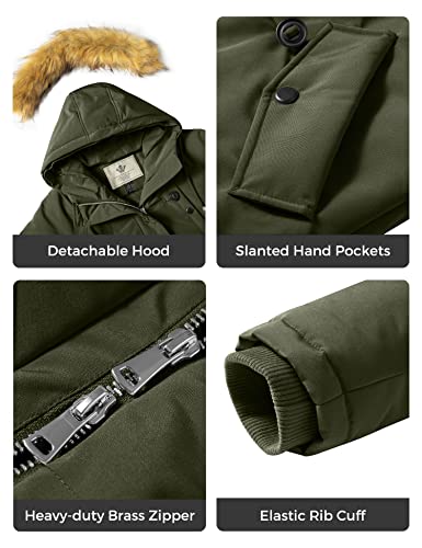 WenVen Women's Winter Hooded Waterproof Parka Jacket Long Coat (Army green, XL)