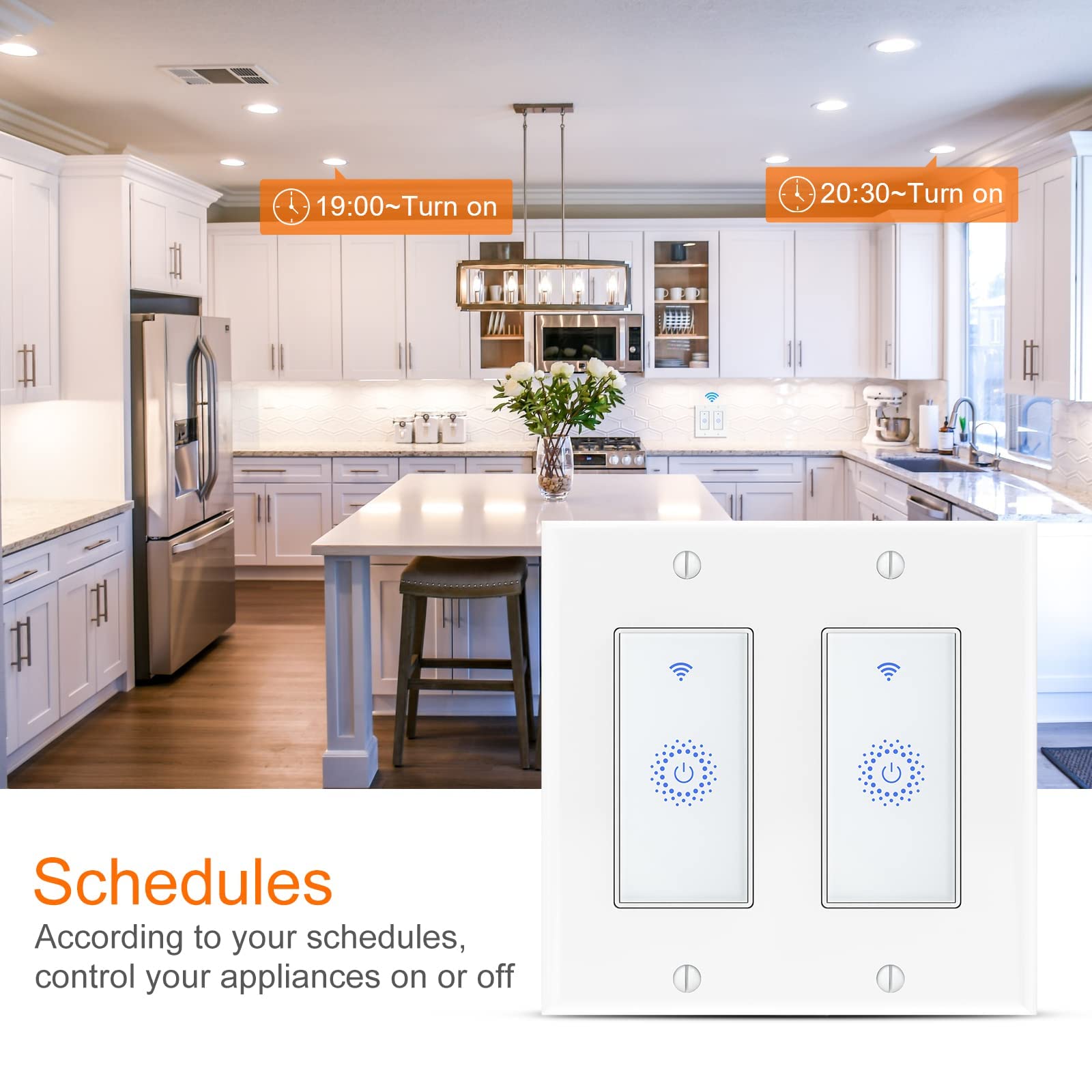 Smart Switch4 Pack, Double Smart Light Switch, Milfra in-Wall WiFi Smart Switch Compatible with Alexa and Google Home, No Hub Required, Neutral Wire Needed,2.4Ghz WiFi only. 4 Pack