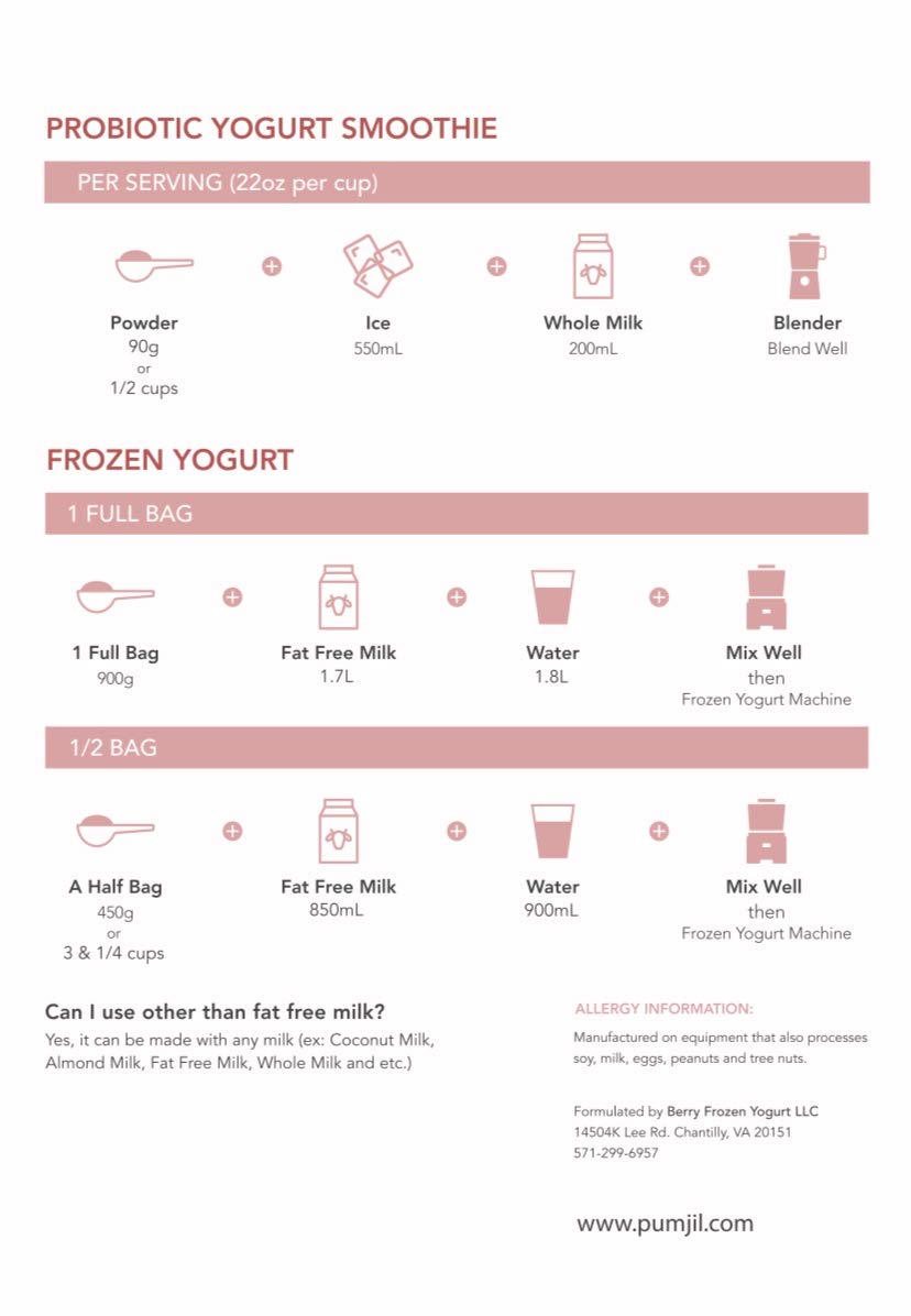 Pumjil Ice Cream Mix, Probiotic Soft Serve Ice Cream Mix, Ideal for Frozen Yogurt and Smoothies, 59 servings per Box Soft Serve Mix, Net WT 1.98lbs(Strawberry)