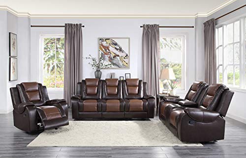 Lexicon Home Theater Seating, Manual Gliding Reclining Loveseat with Center Console, Cup Holders, 2-Seat Dual Loveseat Recliner for Living Room, Two-Tone Brown