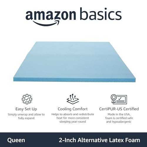 Amazon Basics Queen Mattress Topper, Cooling Gel-Infused, CertiPUR-US Certified, 2 Inches, Blue