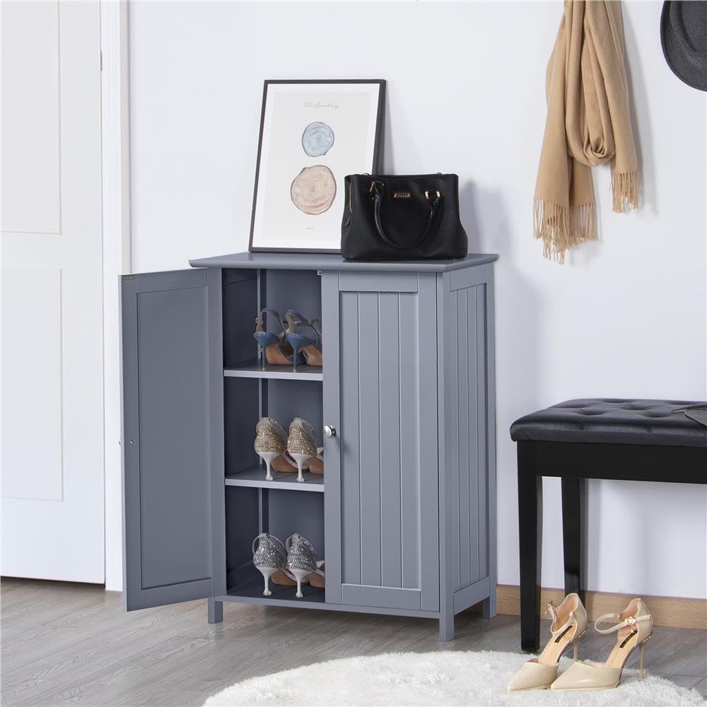 Topeakmart Bathroom Floor Cabinet Double Doors Free-Standing Storage Cabinet with Adjustable Shelves, Anti-toppling Design, Espresso