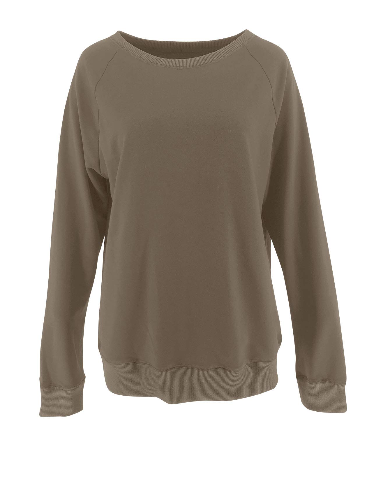 PRETTODAY Women's Casual Crew Neck Sweatshirts Raglan Long Sleeve Solid Tunic Tops Loose Pullovers Khaki