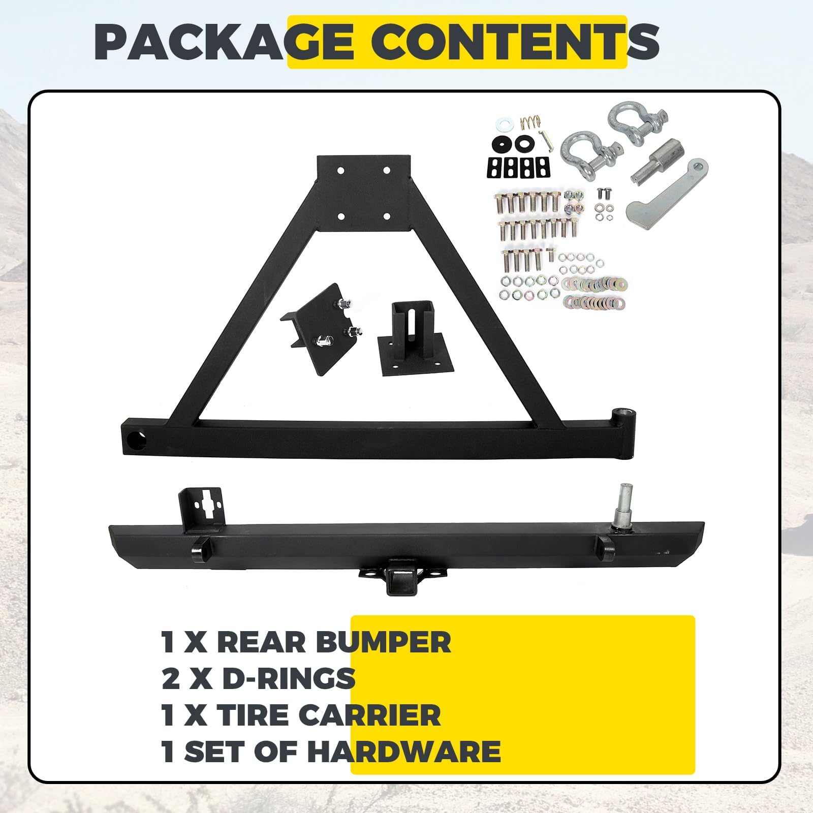 KUAFU Rear Bumper W/Tire Carrier Compatible with 1987-1996 Jeep Wrangler YJ 1997-2006 TJ 2003-2006 LJ w/D-Rings 2 packages