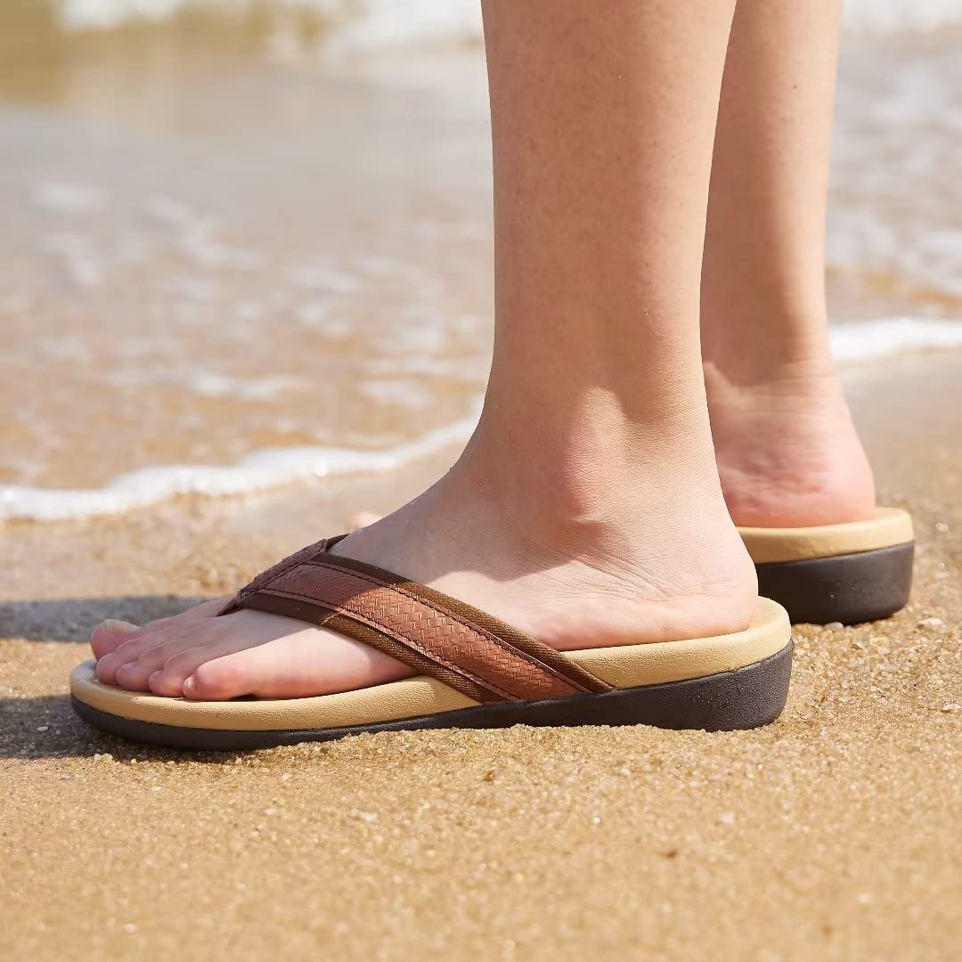 MEGNYA Diabetic Supportive Flip Flops for Women, Best Orthotic Sandals for Flat Feet/High Arch, Athletic Thong Style Sandals for Outdoor Activities Coffee Size 9