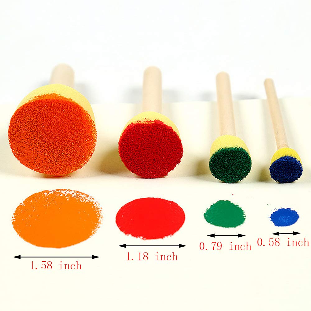 Ruwado 8 PCS Yellow Foam with Wooden Handle Painting Sponge Round Head Assorted Size Kit for Students Painting Tools Set DIY Craft Art Project