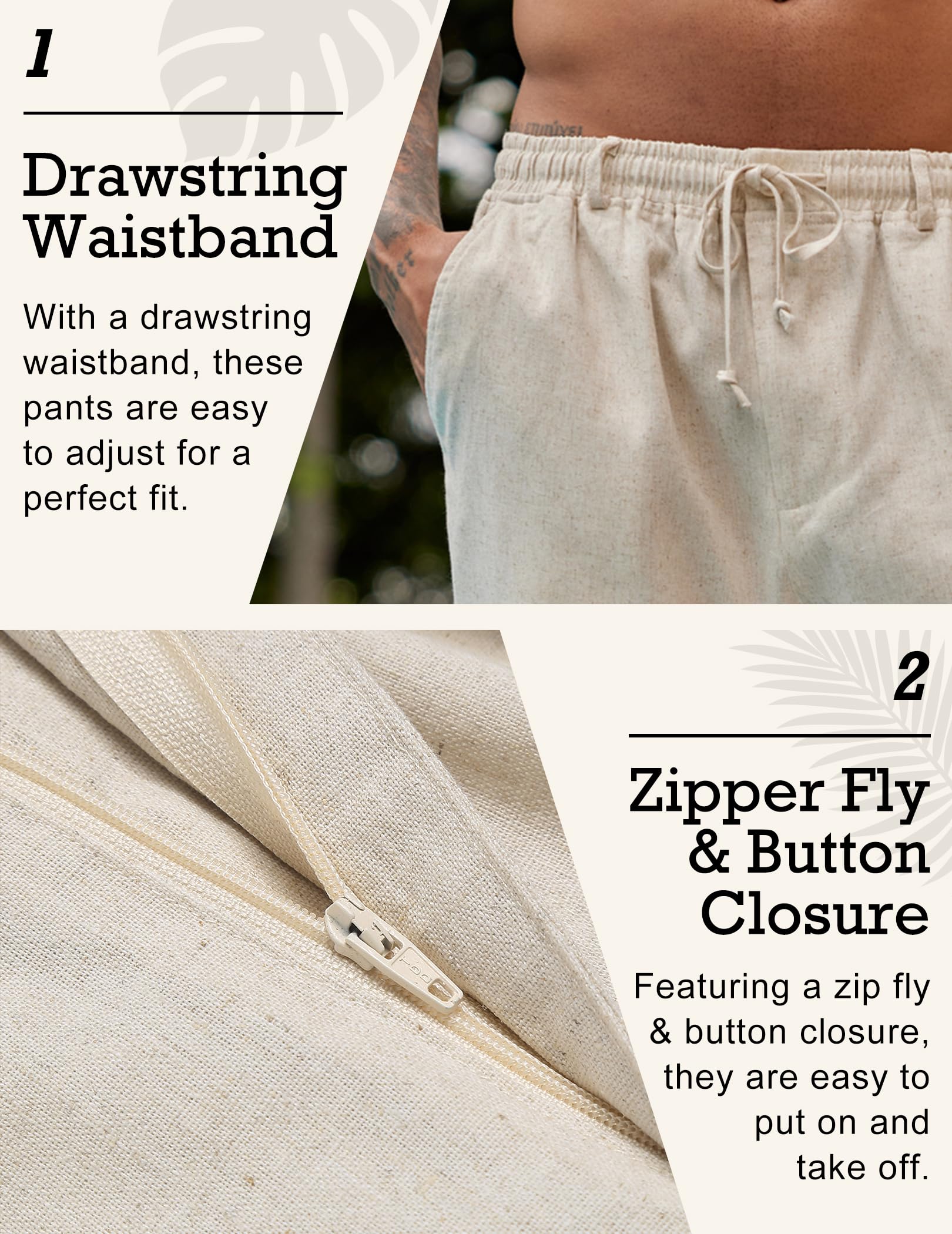 COOFANDY Men's Casual Linen Pants Cotton Elastic Waist Drawstring Trousers (Khaki, XL)