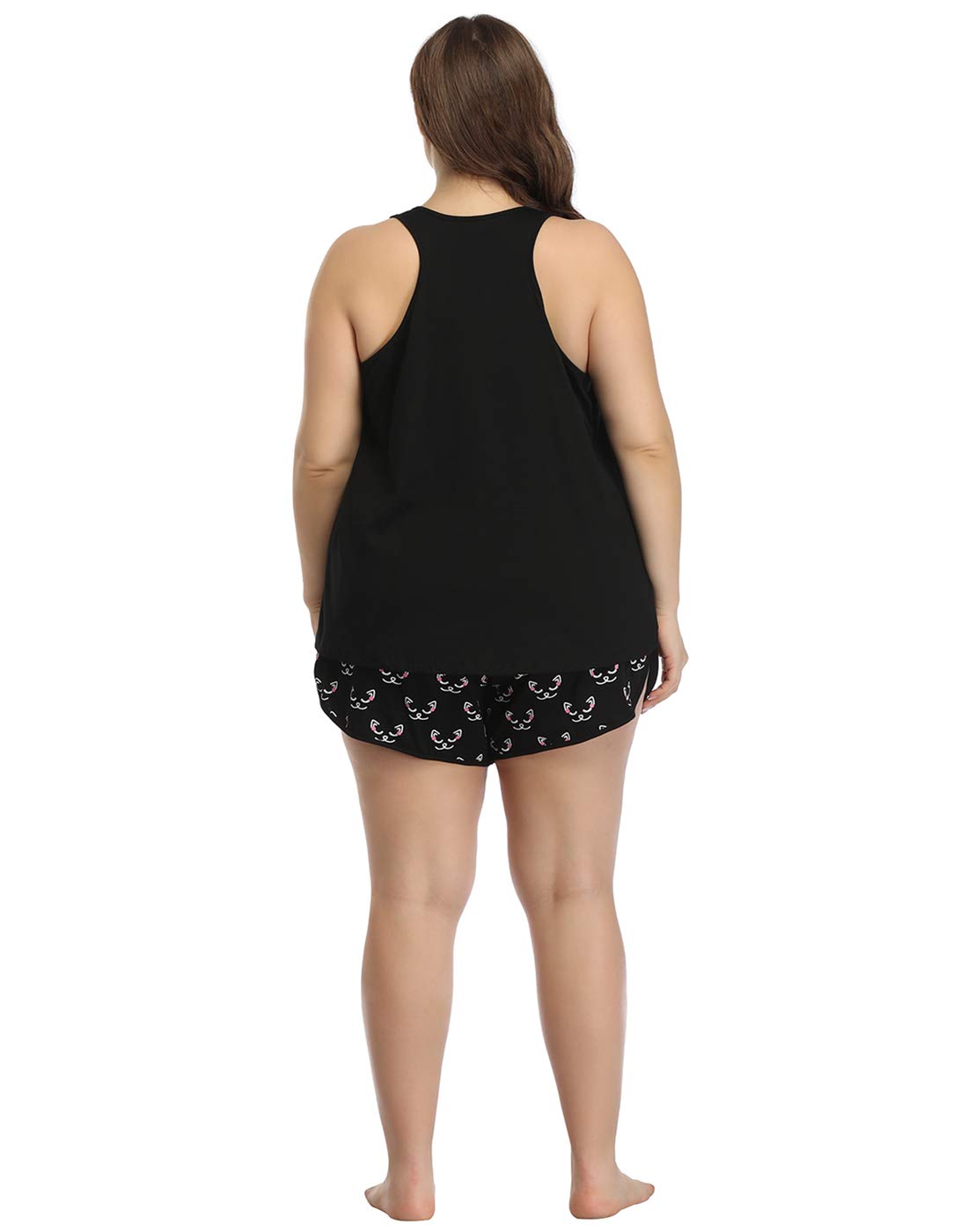 HDE Women's Plus Size Pajama Set Tank Top and Shorts Sleepwear PJ Sets (Caturday, 2X)