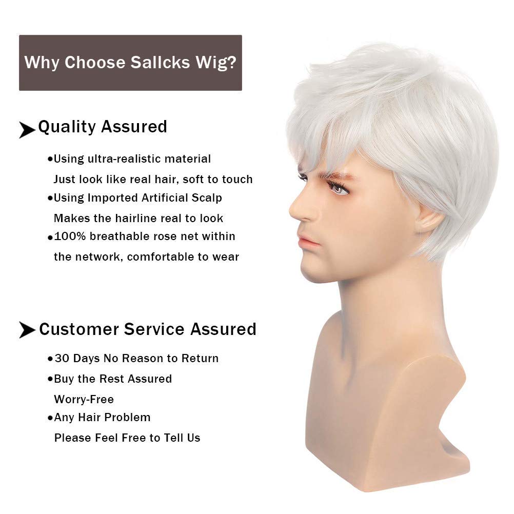 Mens White Wigs Short Layered Natural Cosplay Costume Halloween Synthetic Heat Resistant Replacement Wigs