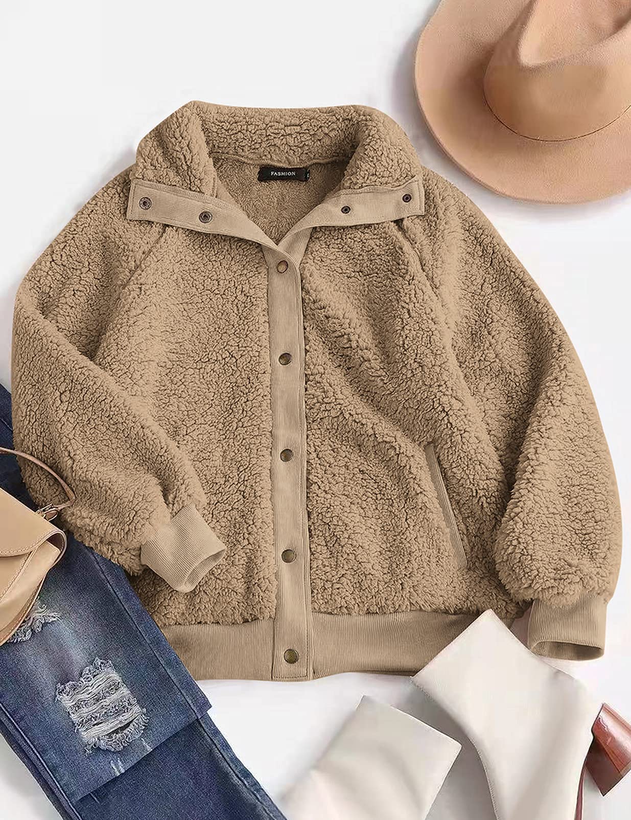 MEROKEETY Women's 2024 Winter Long Sleeve Button Sherpa Jacket Coat Casual Warm Fleece