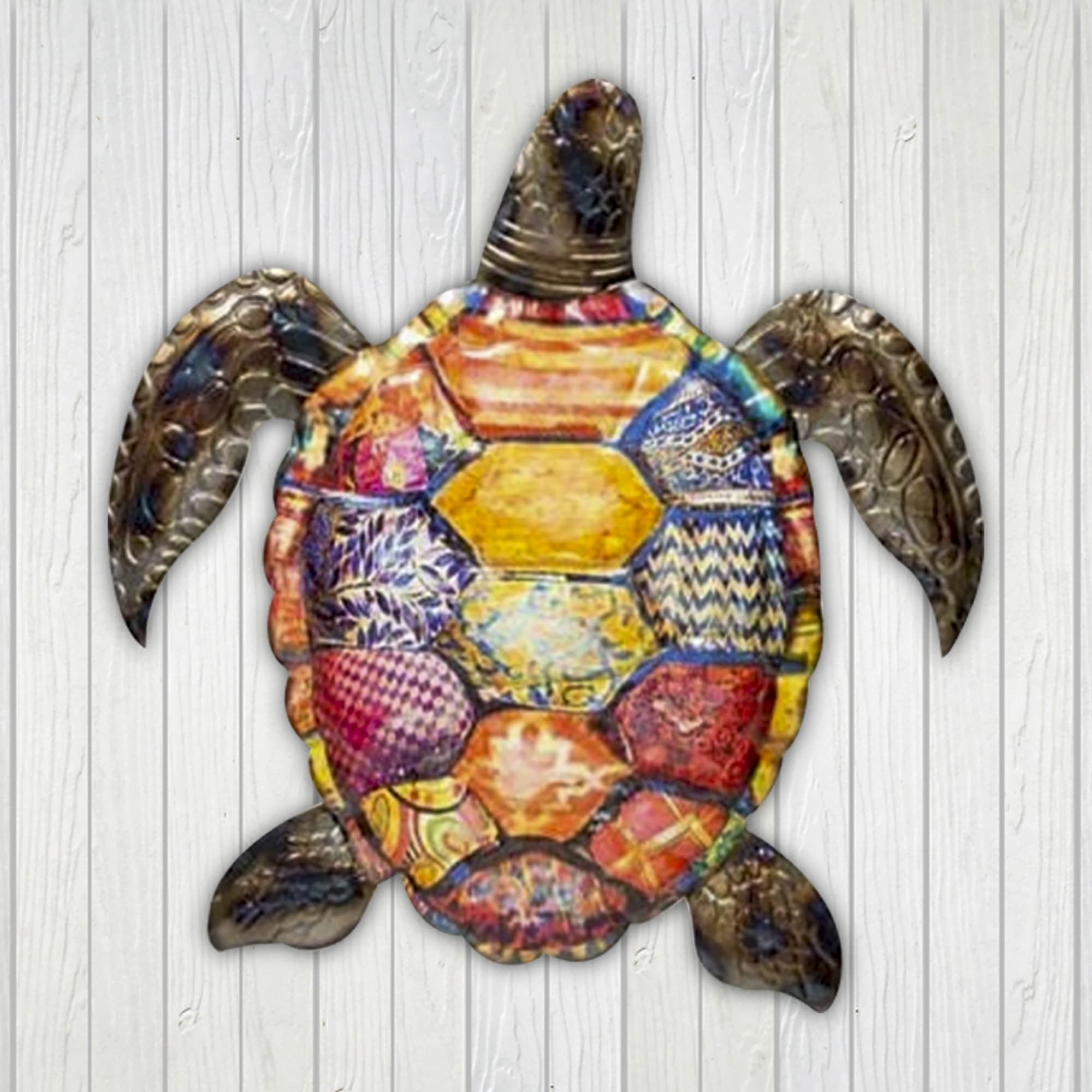 Metal Wall Art Sea Turtle Indoor Outdoor Tropical Wall Sculpture Decor Metal Beach Turtle Art (14 in x 14 in)