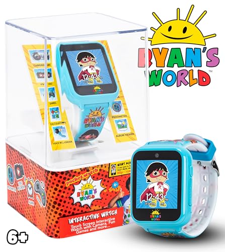 Ryan’s World Interactive Kids Smartwatch - 10 Fun Watch Faces, Built-in Games, Camera, Alarm, Stopwatch, Calculator, Step Counter & More - Perfect for Boys and Girls - Fits Wrists 5.5'' to 8.0"