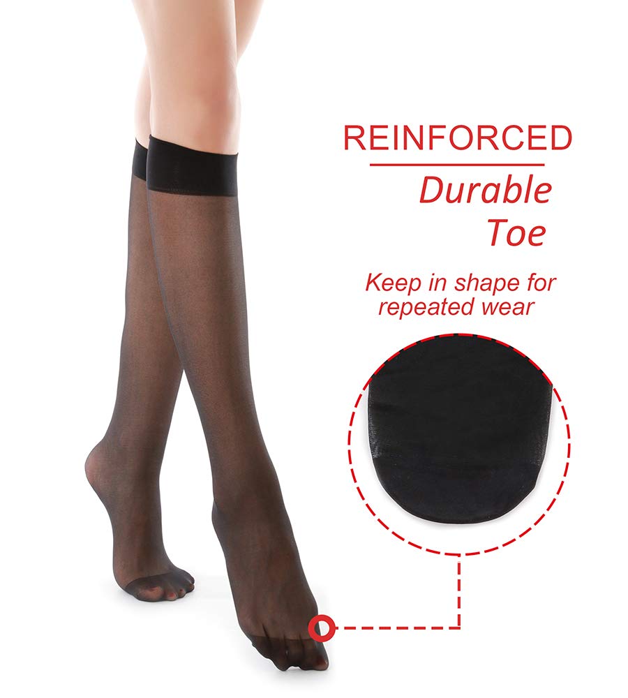 G&Y 9 Pairs Knee High Pantyhose with Reinforced Toe - 20D Nylon Stockings for Women,Black
