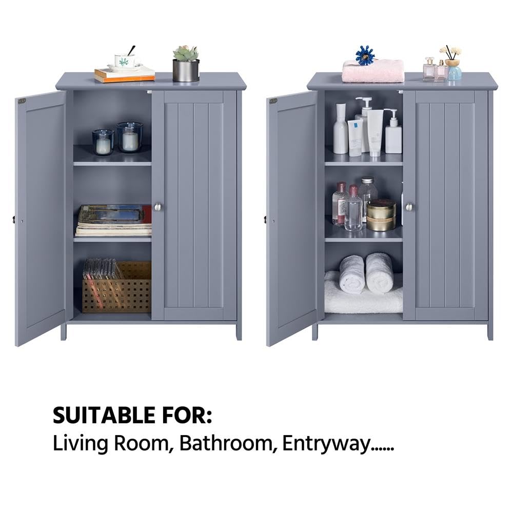 Topeakmart Bathroom Floor Cabinet Double Doors Free-Standing Storage Cabinet with Adjustable Shelves, Anti-toppling Design, Espresso