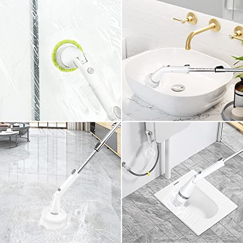 Electric Spin Scrubber,360 Power Scrubber with Long Handle and Cordless,4 Replaceable Brush Heads.Power Cleaning Brush for Bathroom, Tub, Tile, Floor