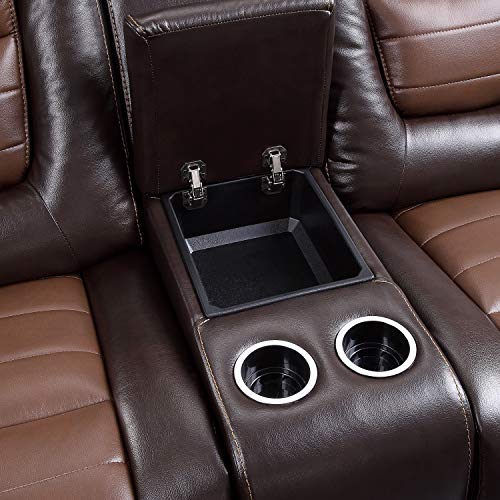 Lexicon Home Theater Seating, Manual Gliding Reclining Loveseat with Center Console, Cup Holders, 2-Seat Dual Loveseat Recliner for Living Room, Two-Tone Brown