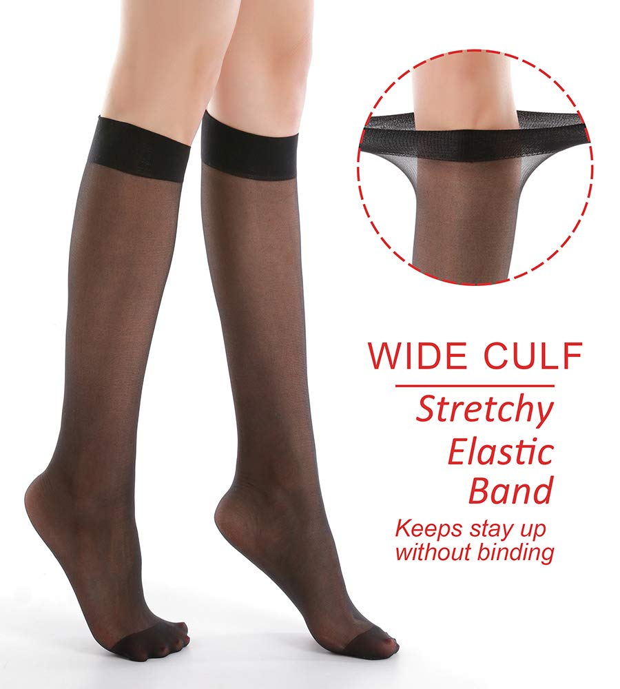 G&Y 9 Pairs Knee High Pantyhose with Reinforced Toe - 20D Nylon Stockings for Women,Black