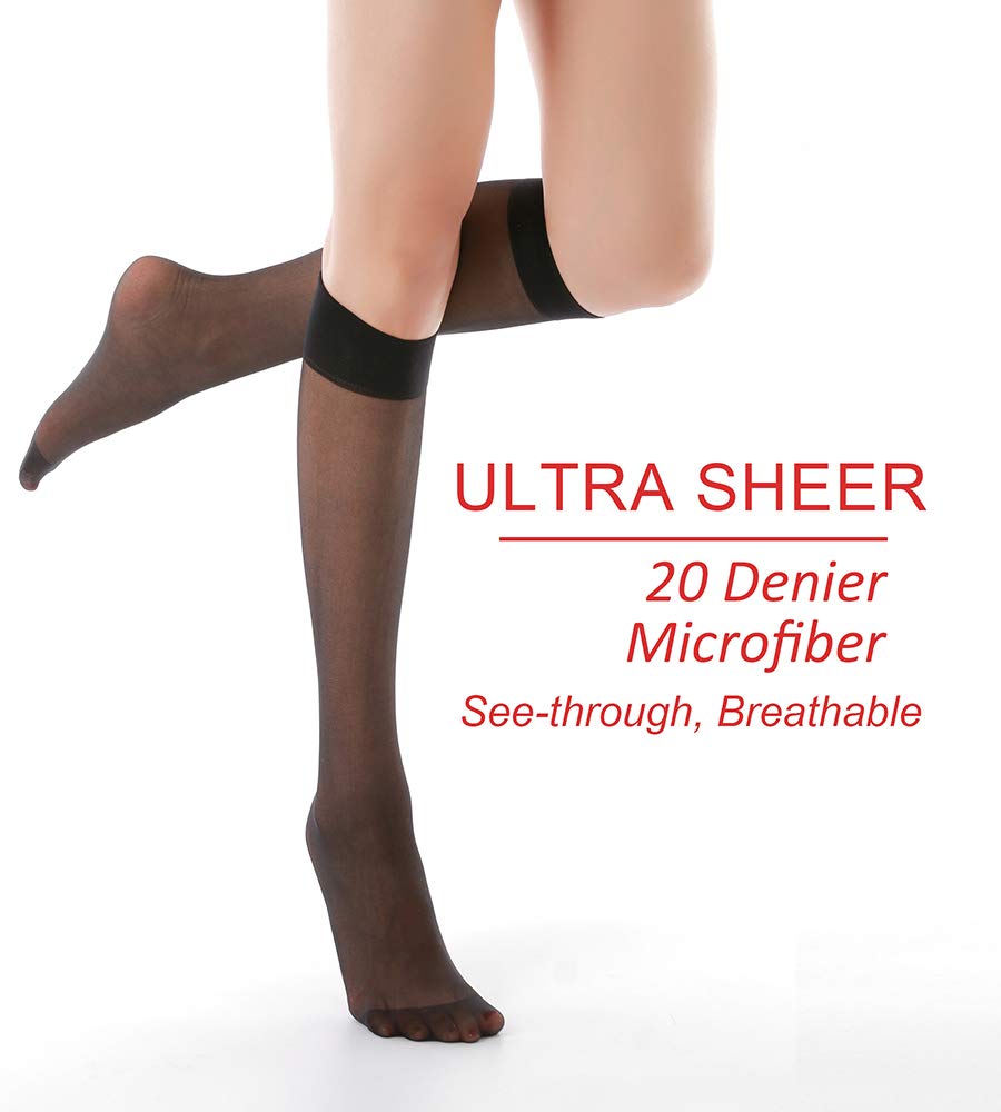 G&Y 9 Pairs Knee High Pantyhose with Reinforced Toe - 20D Nylon Stockings for Women,Black