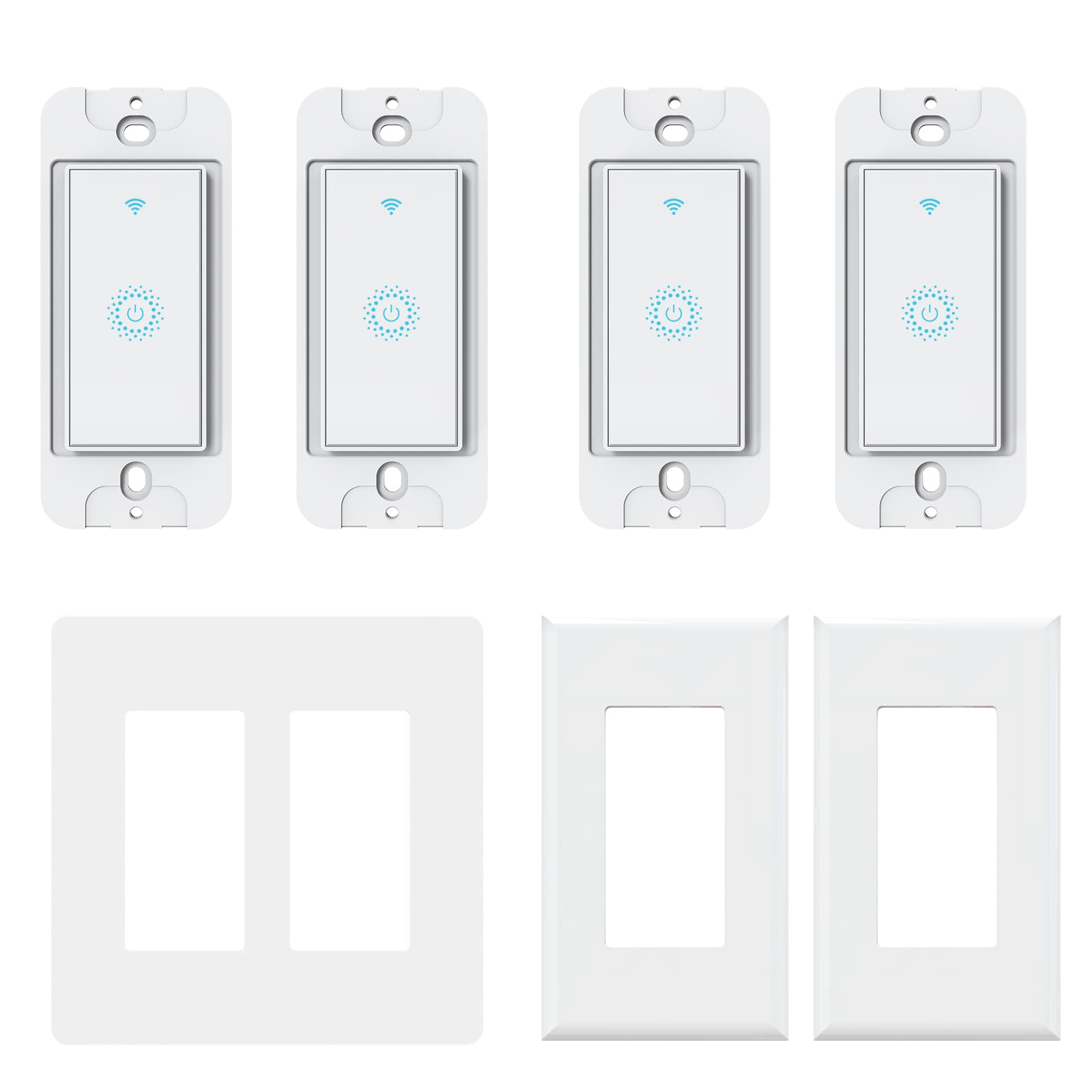 Smart Switch4 Pack, Double Smart Light Switch, Milfra in-Wall WiFi Smart Switch Compatible with Alexa and Google Home, No Hub Required, Neutral Wire Needed,2.4Ghz WiFi only. 4 Pack