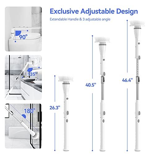 Electric Spin Scrubber,360 Power Scrubber with Long Handle and Cordless,4 Replaceable Brush Heads.Power Cleaning Brush for Bathroom, Tub, Tile, Floor