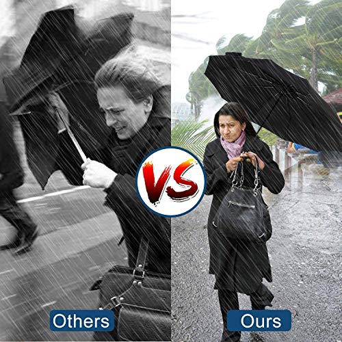 Poecent Folding Travel Umbrella Windproof Compact Umbrella Inside Out Umbrella Reversible Reverse Umbrella Automatic Open and Close Windproof Umbrella for Woman & Man UV Sun & Rain Blue