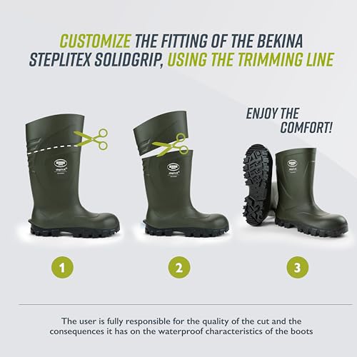 Bekina StepliteX SolidGrip S5 Safety Toe Wellington Boots for Men and Women - Lightweight Waterproof Non Slip Composite Toe Work Boots for Men and Women, Green - 8