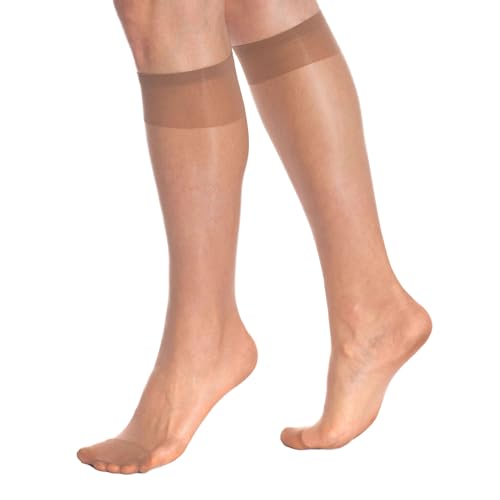 AWS/American Made 8 Pairs Sheer Knee High Socks for Women 15 Denier Stay up Band (Bronze)