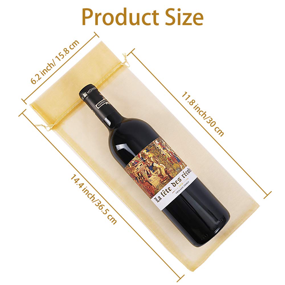 HRX Package 30pcs Organza Wine Bags, Sheer Mesh Bottle Gift Pouches Wine Covers Dresses with Drawstring for Christmas (Gold)