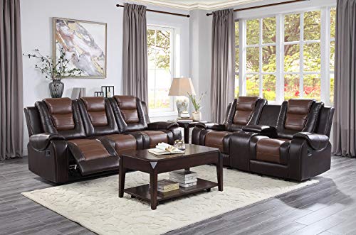 Lexicon Home Theater Seating, Manual Gliding Reclining Loveseat with Center Console, Cup Holders, 2-Seat Dual Loveseat Recliner for Living Room, Two-Tone Brown