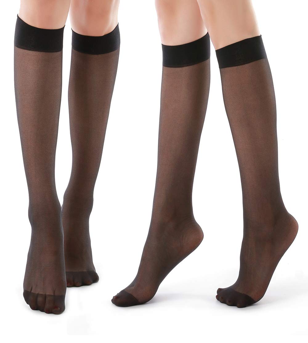 G&Y 9 Pairs Knee High Pantyhose with Reinforced Toe - 20D Nylon Stockings for Women,Black