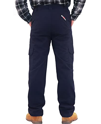 BOCOMAL Men's FR Cargo Pants Fire Resistant Pants Midweight 7.5oz Navy (7 Pockets) Multi-Pockets FR Pants