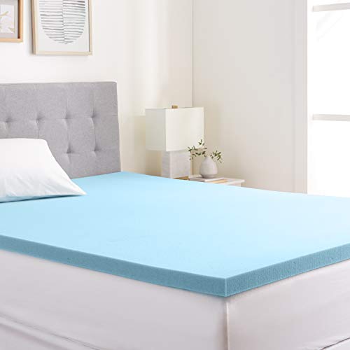 Amazon Basics Queen Mattress Topper, Cooling Gel-Infused, CertiPUR-US Certified, 2 Inches, Blue