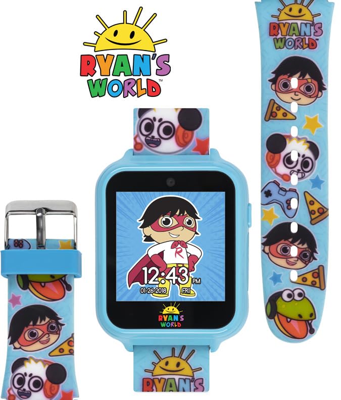 Ryan’s World Interactive Kids Smartwatch - 10 Fun Watch Faces, Built-in Games, Camera, Alarm, Stopwatch, Calculator, Step Counter & More - Perfect for Boys and Girls - Fits Wrists 5.5'' to 8.0"