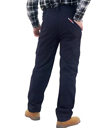 BOCOMAL Men's FR Cargo Pants Fire Resistant Pants Midweight 7.5oz Navy (7 Pockets) Multi-Pockets FR Pants