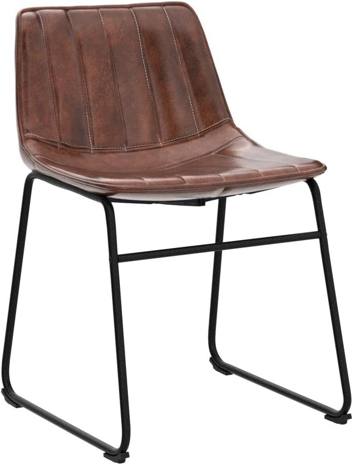Yaheetech PU Leather Dining Chairs 18" Armless Chairs Indoor Upholstered Kitchen Dining Room Chairs with Metal Legs, Set of 2, Brown