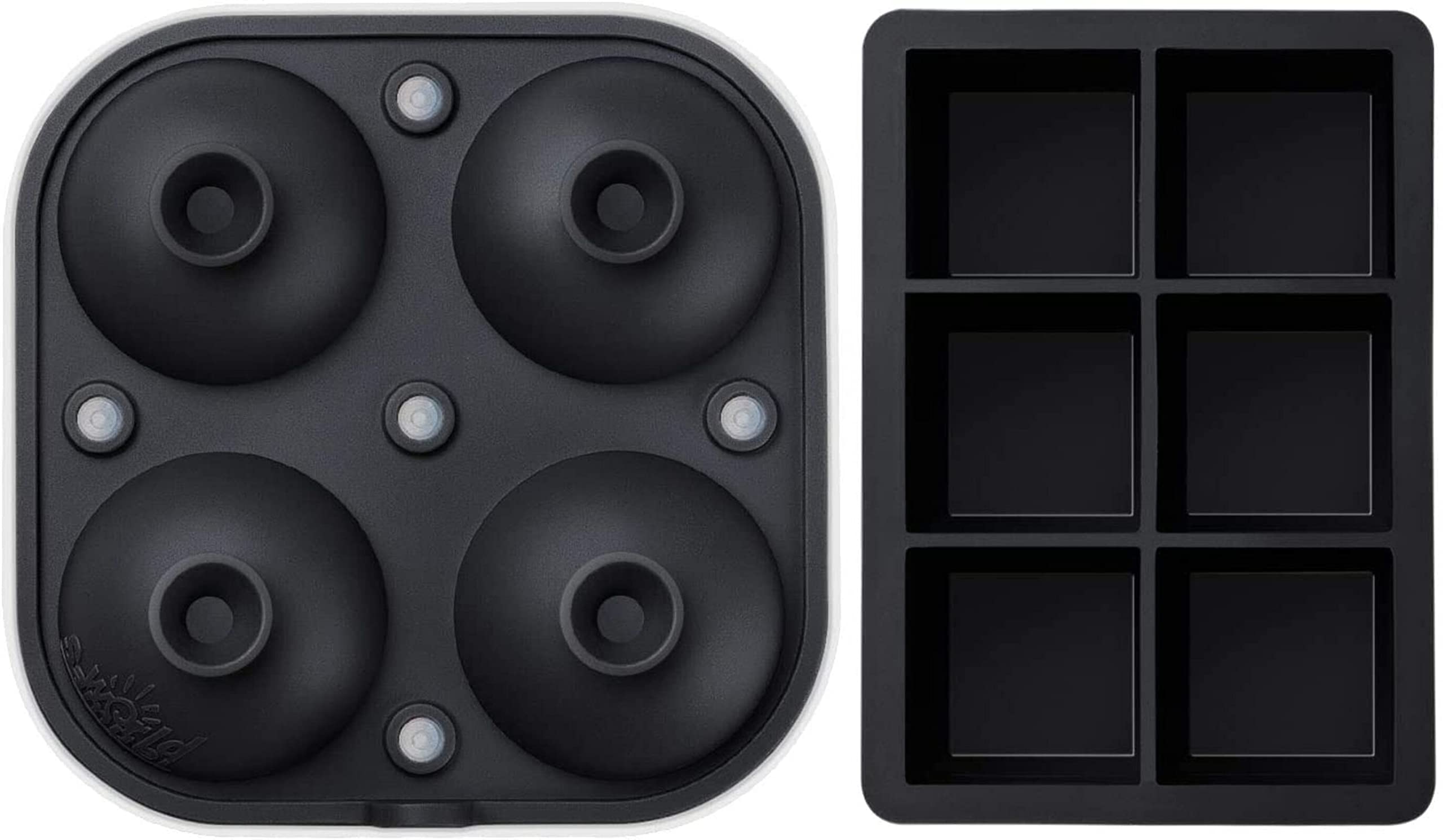 Samuelworld Large Silicone Premium Ice Trays, 2-Pack Combo, 2 Inches Big Ice Cube Tray & 2.5 Inches Large Ice Sphere - BPA Free, Craft Ice Maker for Gifting, Whiskey, Cocktails, Easy Release - Black