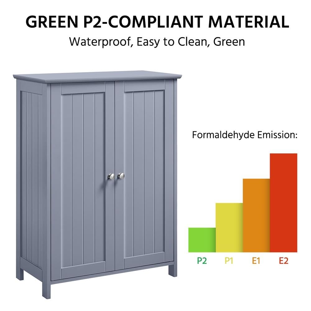 Topeakmart Bathroom Floor Cabinet Double Doors Free-Standing Storage Cabinet with Adjustable Shelves, Anti-toppling Design, Espresso