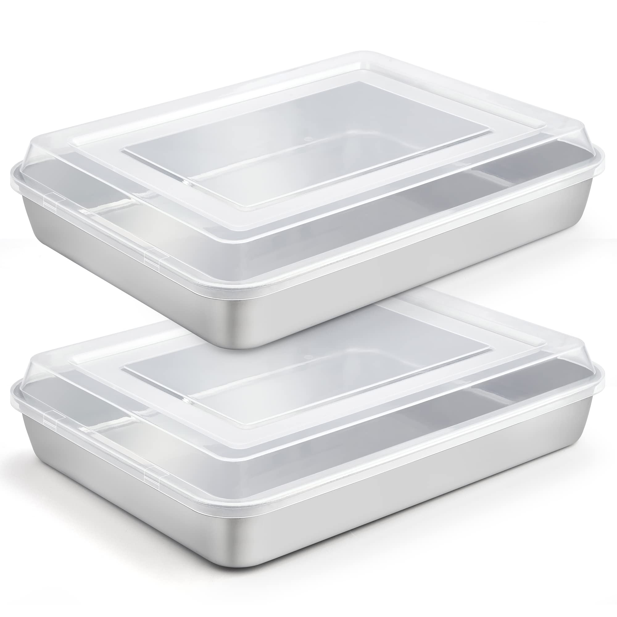 TeamFar Lasagna Pan, 12ā
āā x 9¾āā x 2āā Stainless Steel Rectangular Cake Brownie Baking Pan with Lid, Non-Toxic & Heavy Duty, Brush Surface & Deep Side, Dishwasher Safe-2 Pans+2 Lids