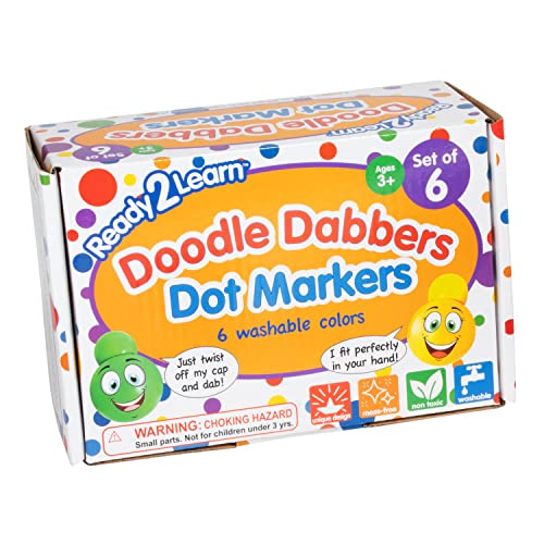 READY 2 LEARN Doodle Dabbers Dot Markers - Set of 6 Washable Colors - Non Toxic - Unique Toddler Grip - Markers for Kids