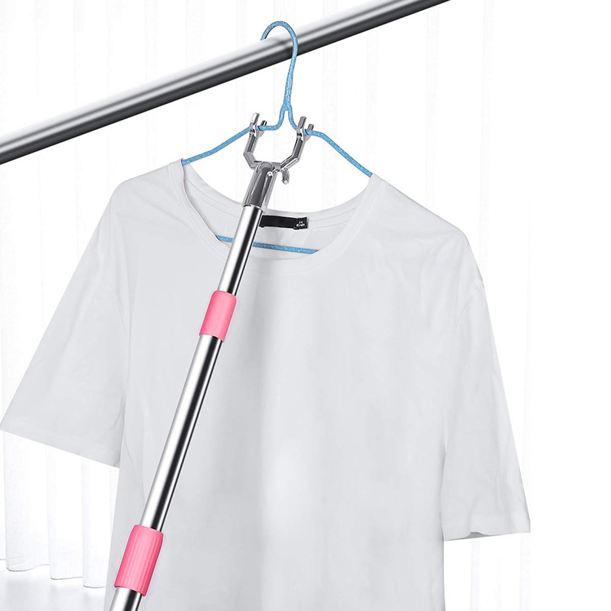 Support Bar with Closet Hook Pole,wardrobe Retractable Clothes Hanger Pole Hook,suitable for Wardrobe,hanger(maximum Length Can Only 78.7 Inches,don't Use to Outdoor Clothesline Pole,clothesline)